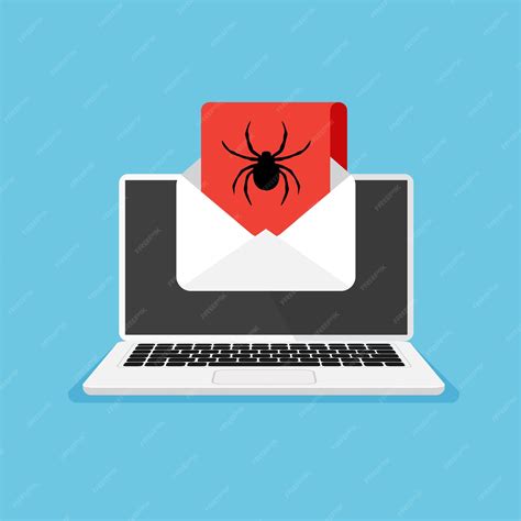 Monitor Y Advertencia De Virus En él Hackear Correo O Computadora Icono De Araña En Una Pantalla