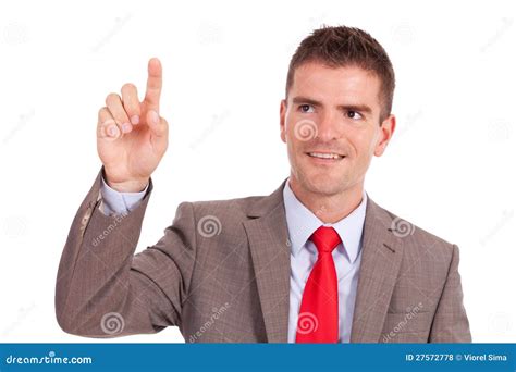 Business Man Pushing Button Stock Photo Image Of Finger Design 27572778