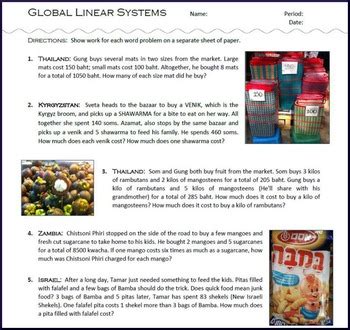 Linear System Global Word Problems By Algebra Simplified TpT