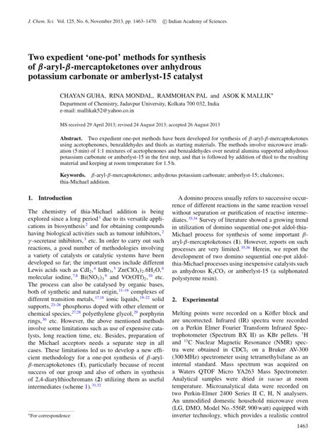 Pdf Cheminform Abstract Two Expedient One Pot” Methods For Synthesis Of β Aryl β