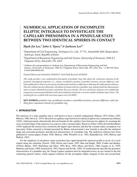 Pdf Numerical Application Of Incomplete Elliptic Integrals To