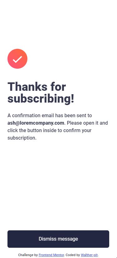 github walther git newsletter sign up form with success message