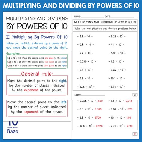 Multiplying And Dividing Decimals By The Powers Of Ten Anchor Charts With 10 Tests Teaching
