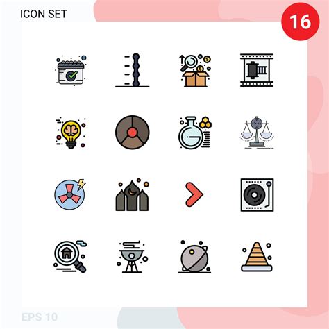 16 Thematisch Vektor Eben Farbe Gefüllt Linien Und Editierbar Symbole Von Kreativ Film Streifen