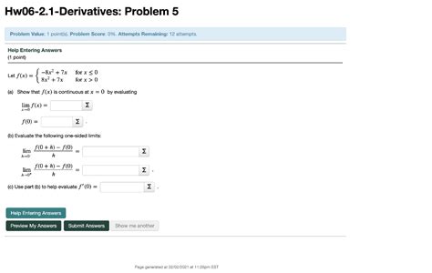 Solved Hw06 21 Derivatives Problem 5 Problem Value 1