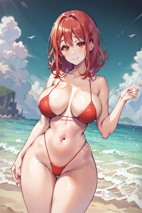 Rule 34 Ai Generated Beach Bikini Blush Fickjay925 Kanojo Okarishimasu Large Breasts Looking