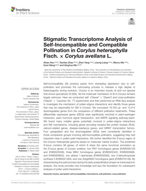 Pdf Stigmatic Transcriptome Analysis Of Self Incompatible And Compatible Pollination In