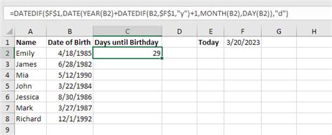 days until birthday in excel formulashq
