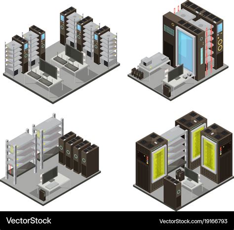 Data Center Isometric Compositions Royalty Free Vector Image