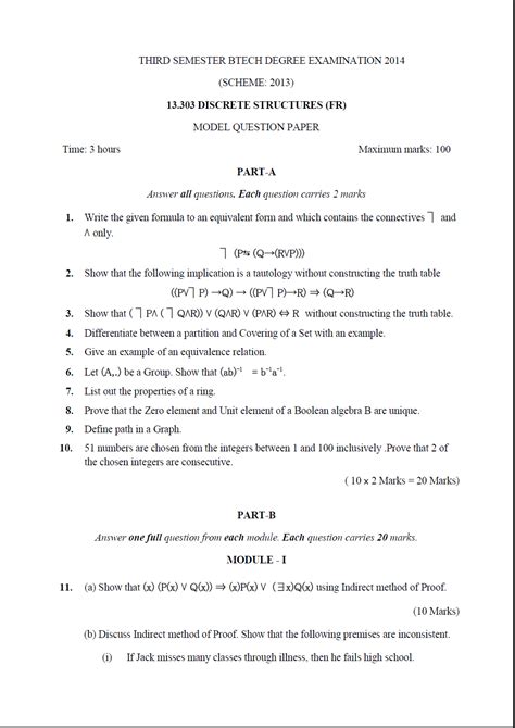 Kerala University B Tech Discrete Structures FR Question Paper University Question Papers
