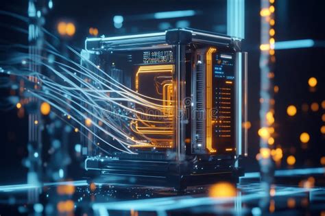 A Glowing Cybernetic Supercomputer Surrounded By Swirling Ai Powered Energy Trails Pulsating