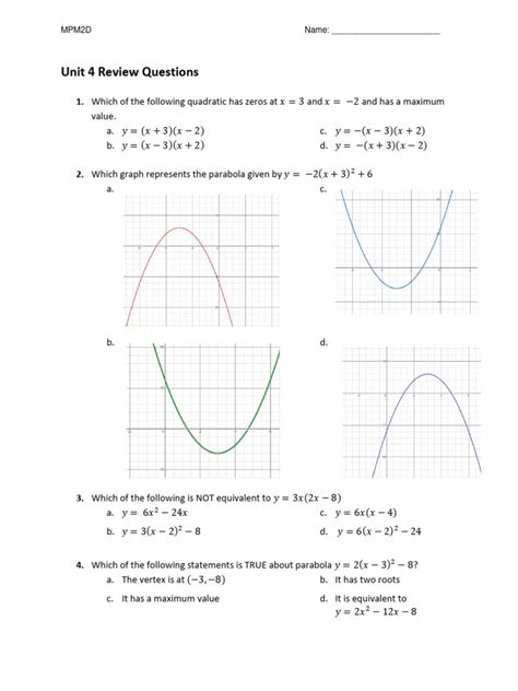Unit 4 Review Questions Pdf Applied Mathematics Mathematical Objects