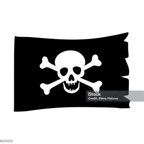 상징적 인 흰색 두개골과 흰색에 고립 된 교차 된 뼈가있는 해적 졸리 로저 의 깃발의 벡터 일러스트레이션 기에 대한 스톡 벡터 아트 및 기타 이미지 Istock
