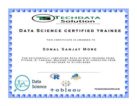 Sonal More On Linkedin Successfully Completed Data Science Training