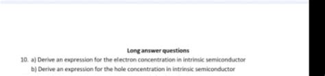 Long Answer Questions A Derive An Expression For The Electron Concentrat