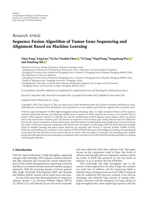 Pdf Sequence Fusion Algorithm Of Tumor Gene Sequencing And Alignment Based On Machine Learning