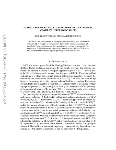 Pdf Minimal Surfaces And Colding Minicozzi Entropy In Complex Hyperbolic Space