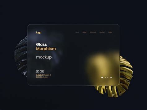 젖빛 유리 모피즘 효과 3d 렌더가 있는 와이드 인터페이스 프레젠테이션 모형 무료 Psd 파일