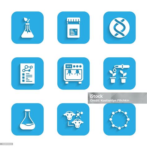 생물 안전 상자 복제 화학식 피펫 및 식물 시험관 플라스크 임상 기록 Dna 기호 및 식물 육종 아이콘을 설정합니다 벡터 Dna