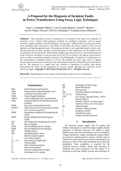 Pdf A Proposal For The Diagnosis Of Incipient Faults In Power