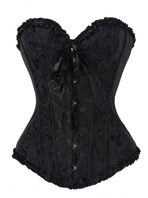 Lelinta Womens Floral Black Lace Trim Corset Overbust Waist Cincher Bustier Top Plus Size L 6xl