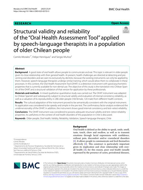 Pdf Structural Validity And Reliability Of The “oral Health