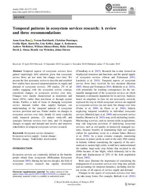 Pdf Temporal Patterns In Ecosystem Services Research A Review And