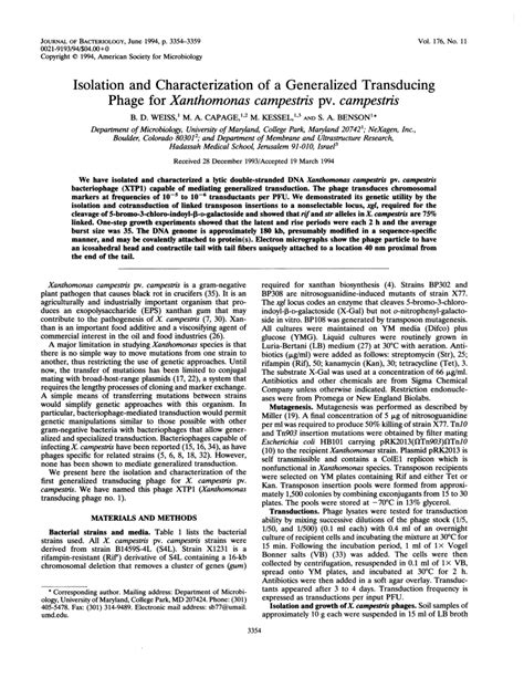 Pdf Isolation And Characterization Of A Generalized Transducing Phage For Xanthomonas