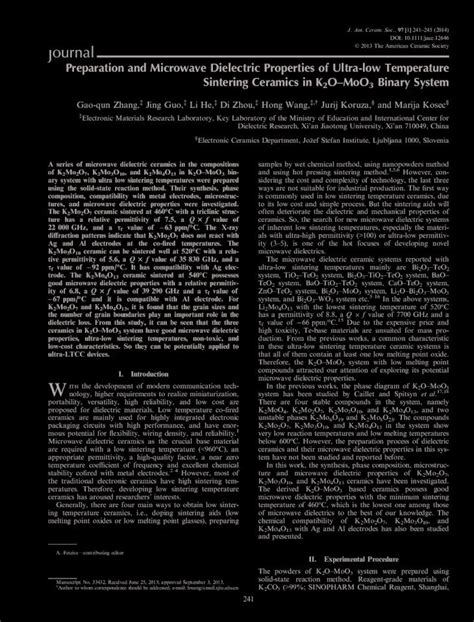 Pdf Preparation And Microwave Dielectric Properties Of Ultra Low Temperature Sintering