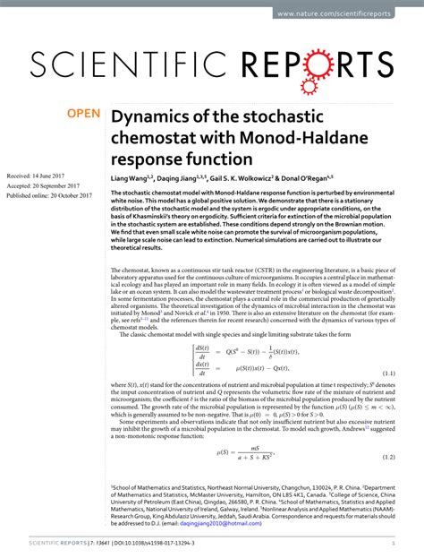 Pdf Dynamics Of The Stochastic Chemostat With Monod Haldane Response Function