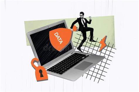 Creative Collage Poster Young Man Entrepreneur Steal User Data Decode
