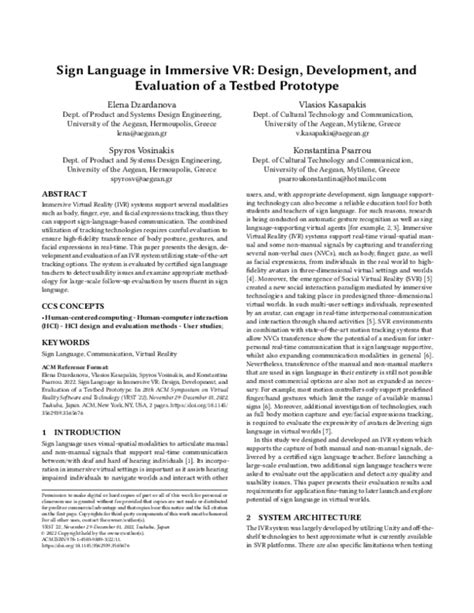 Pdf Sign Language In Immersive Vr Design Development And Evaluation Of A Testbed Prototype