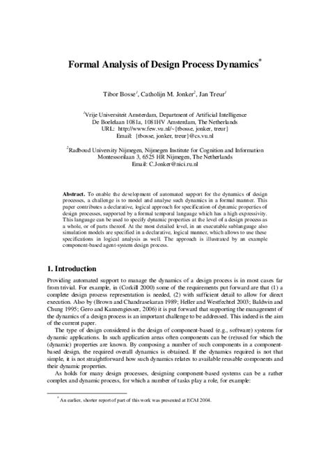 Pdf Formal Analysis Of Design Process Dynamics Catholijn Jonker