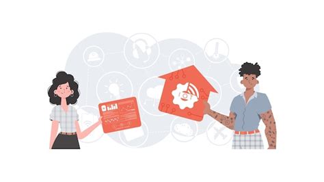 Premium Vector Iot Concept A Man And A Woman Are A Team In The Field Of The Internet Of Things