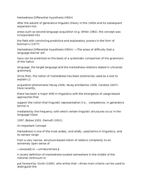 Markedness Differential Hypothesis Pdf Neuropsychology Linguistics