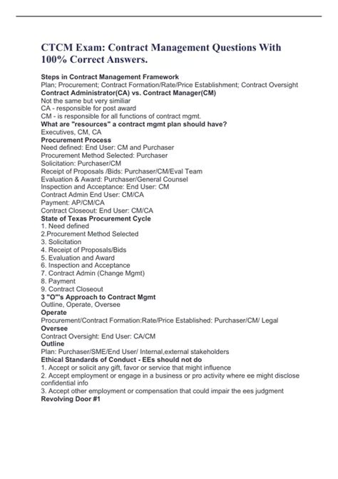 Ctcm Exam Contract Management Questions With 100 Correct Answers
