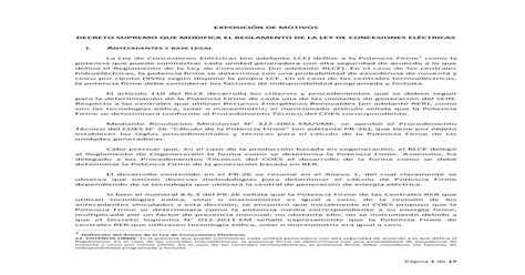 ExposiciÓn De Motivos Decreto Supremo Que Modifica · Reglamento En