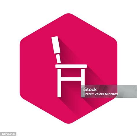 긴 그림자로 격리된 화이트 의자 아이콘 핑크 육각형 버튼 벡터 0명에 대한 스톡 벡터 아트 및 기타 이미지 0명 가구