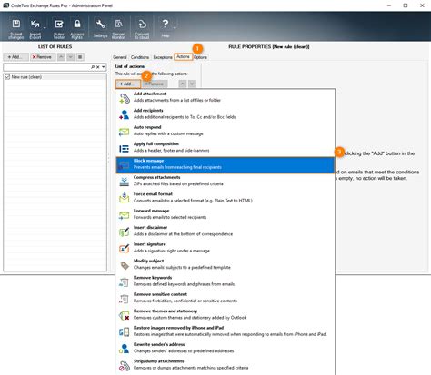 Configuration Of Rules Actions Block Message CodeTwo Exchange Rules Pro User S Manual