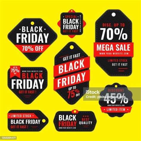 플랫 블랙 프라이데이 라벨 컬렉션 벡터 디자인 일러스트레이션 3차원 형태에 대한 스톡 벡터 아트 및 기타 이미지 3차원 형태