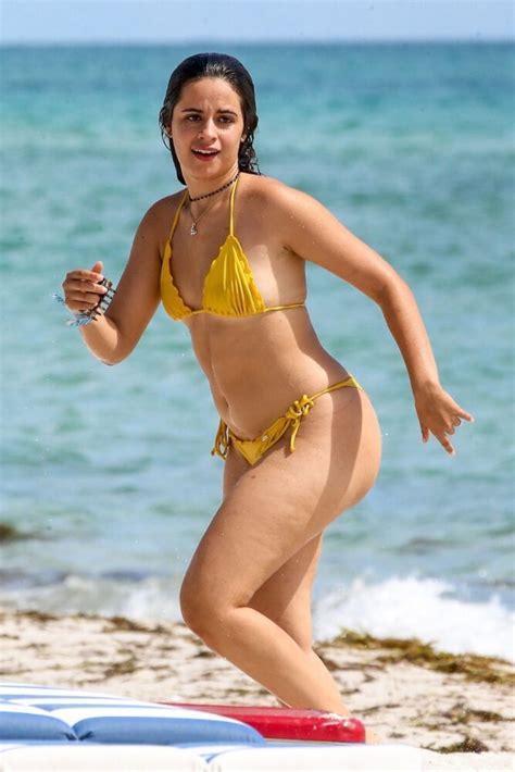 Camila Cabello Beautiful Big Ass In A Sexy Yellow Thong Bikini On The Beach In Miami 1