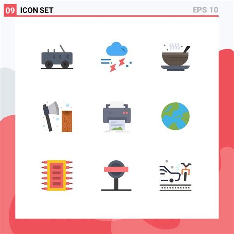 Set Of 9 Modern Ui Icons Symbols Signs For Wood Cutting Soup Construction Qehwa Editable Vector