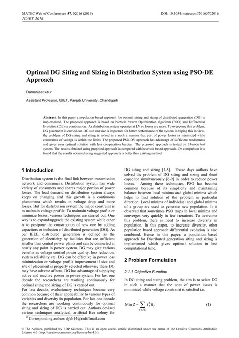 Pdf Optimal Dg Siting And Sizing In Distribution System Using Pso De Approach