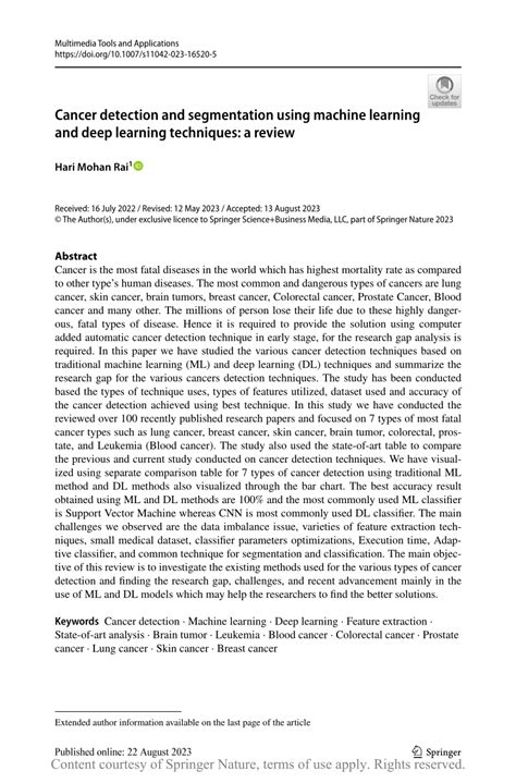 Cancer Detection And Segmentation Using Machine Learning And Deep Learning Techniques A Review
