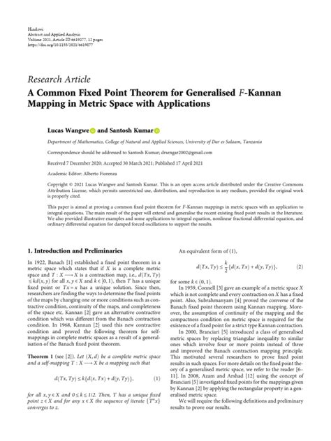 A Common Fixed Point Theorem For Generalised F Ka Pdf Banach Space Continuous Function