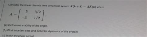 Solved Consider The Linear Discrete Time Dynamical System