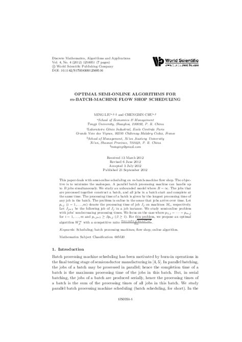 Pdf Optimal Semi Online Algorithms For M Batch Machine Flow Shop