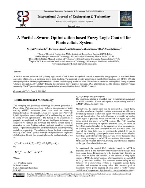 Pdf A Particle Swarm Optimization Based Fuzzy Logic Control For