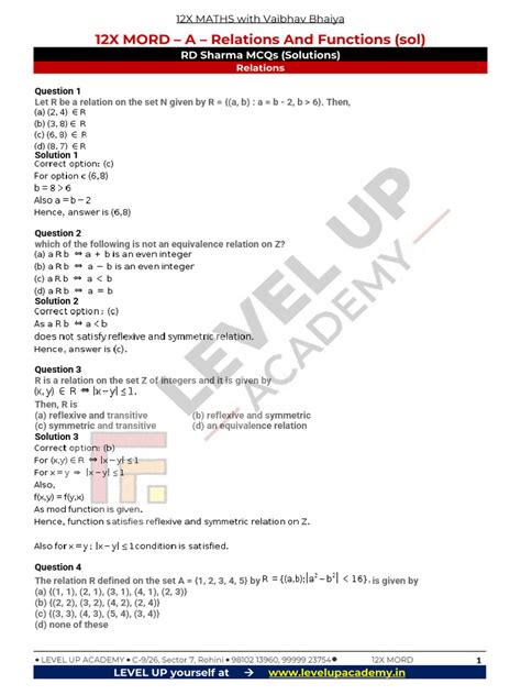 12x Mord A Relations And Functions Sol Pdf Mathematics