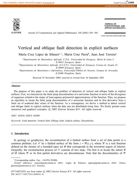 Vertical And Oblique Fault Detection In Journal Of Computational And